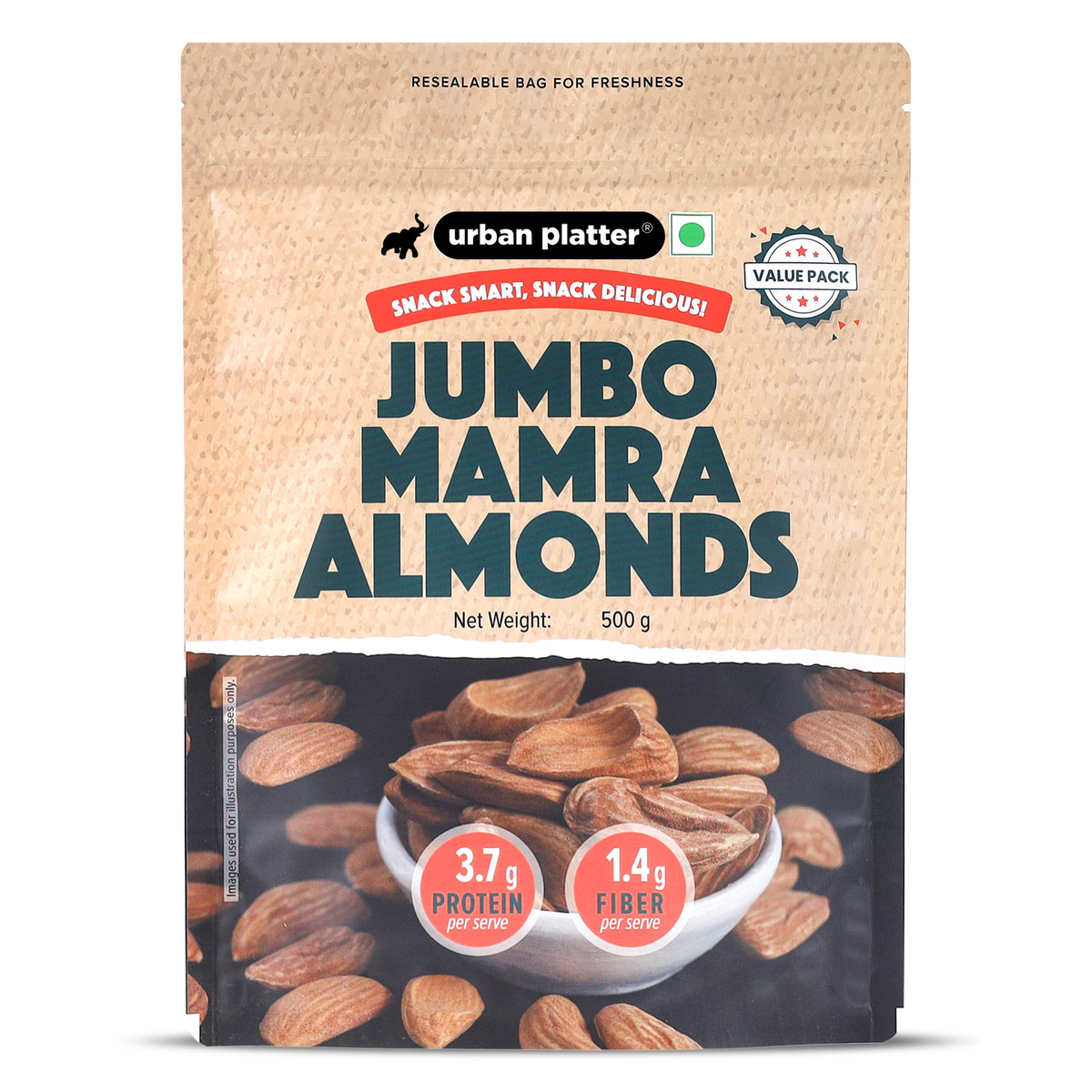 Urban Platter Jumbo Mamra Almonds, 500g (Superior Variety | Nutrient-D