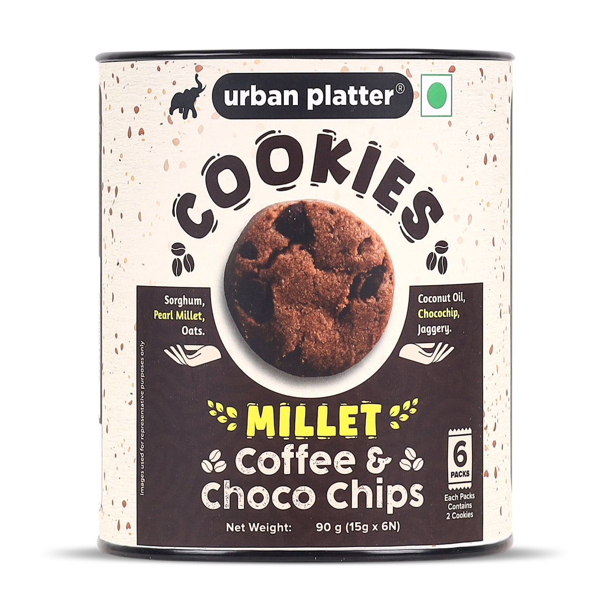 Urban Platter Millet Coffee Chocolate Chip Cookies, 90g (15g x 6N) (Ma