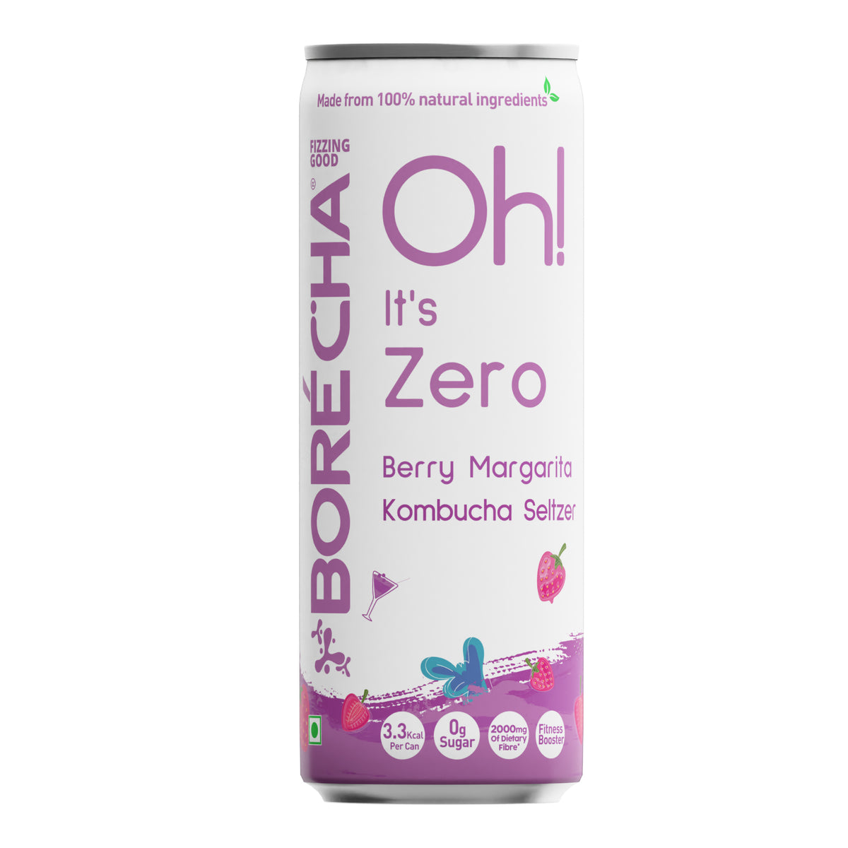 Borécha Oh! Berry Margarita Zero Sugar Prebiotic Kombucha Seltzer, 33 ...