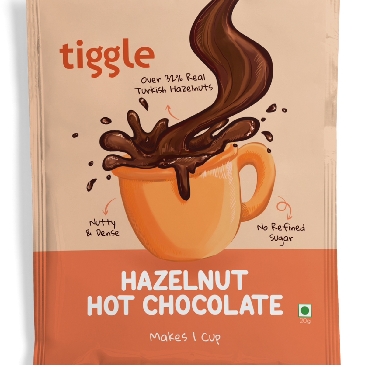 Tiggle Hazelnut Hot Chocolate Mix Sachet,20g (Real Roasted Hazelnuts ...