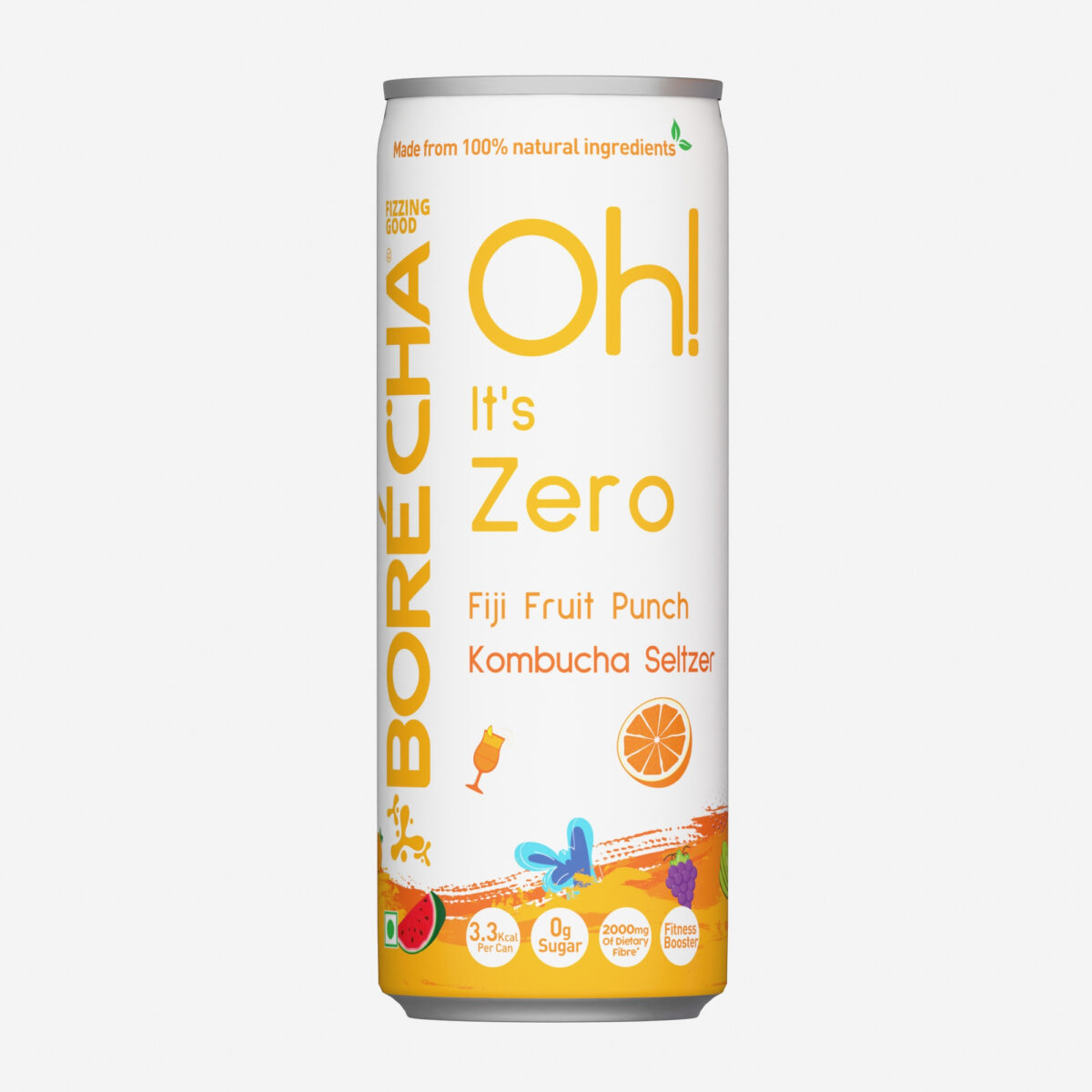 Borécha Oh! Fiji Fruit Punch Zero Sugar Prebiotic Kombucha Seltzer, 3 ...